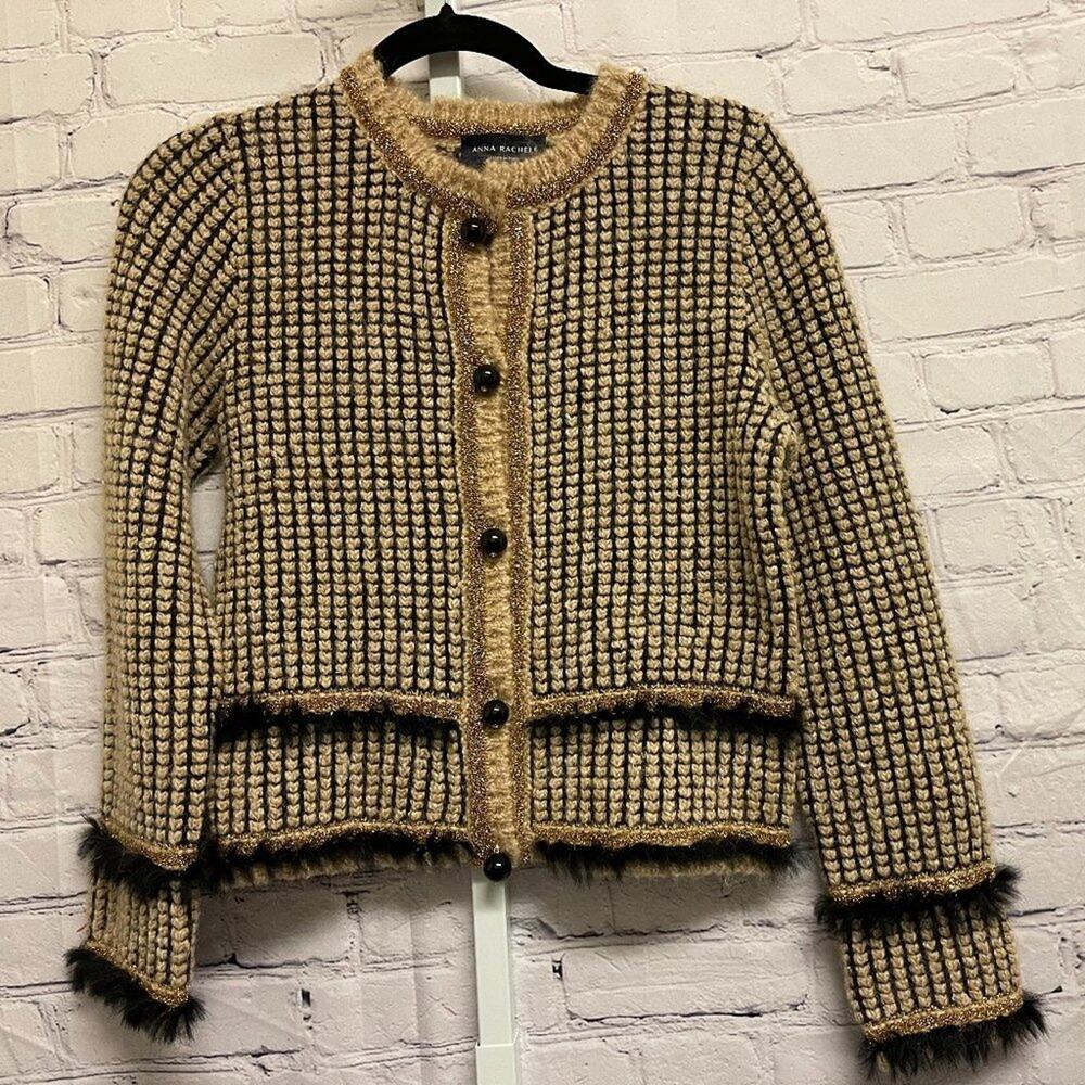 Anna Rachele - Merino Blend Gold And Black Cardigan - Gem